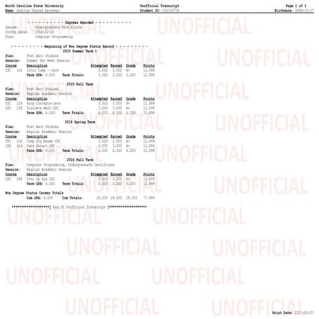 NCSU_Transcript | PDF | Undergraduate Education | College Education