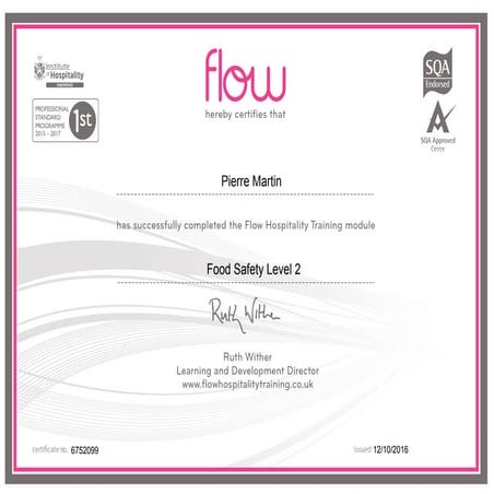 certificate FOOD SAFETY LVL 2 | PDF