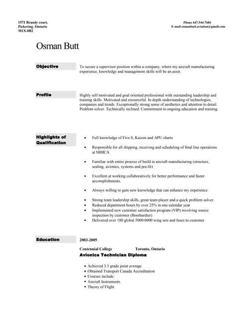 Osman Butt Resume Pdf