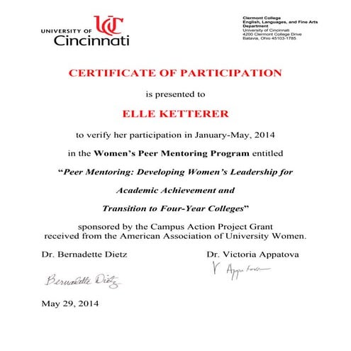 Peer Mentoring Certificate of Participation | PDF