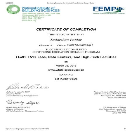 Certificate _FEMPFTS12 Labs, Data Centers, and High‐Tech Facilities | PDF