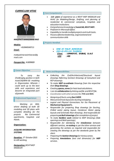 CV_ BIM Revit Mep Modeler & Draftsman | DOCX