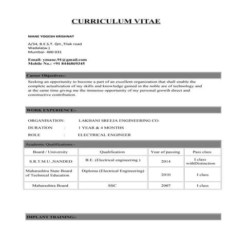 RESUME (EE) | PDF