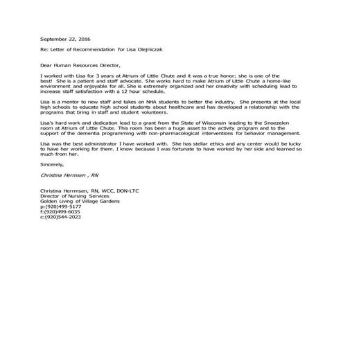 Recommendation letter -Leadership