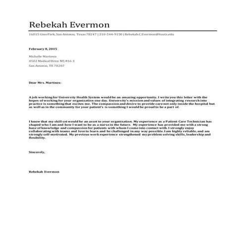 cover letter for professional profile | PDF