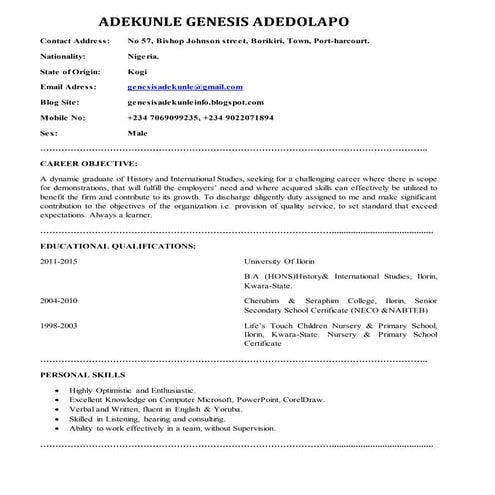 ADEKUNLE GENESIS RESUME ED. | PDF