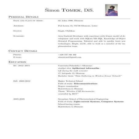 CV_Simon_Tomek | PDF | Operating Systems | Computer Software and Applications