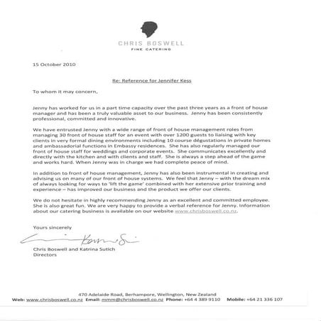 Employment Referenc Letter From Chris Boswell | PDF