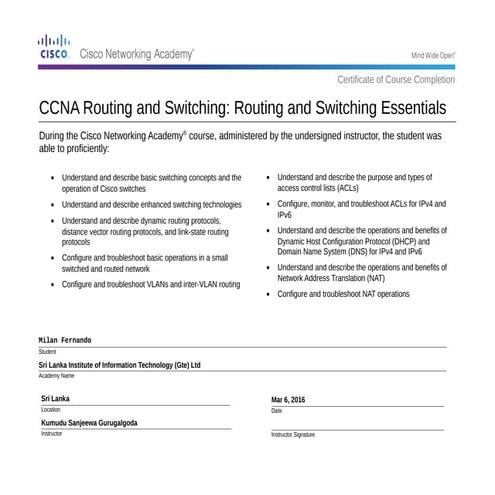 CCNA Routing and Switching Routing and Switching Essentials | PDF