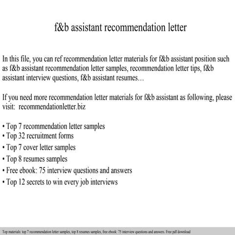 F&b assistant recommendation letter | PPT | Human Resources | Business
