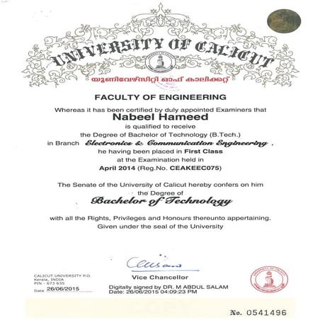 BTech Certificate - Nabeel | PDF