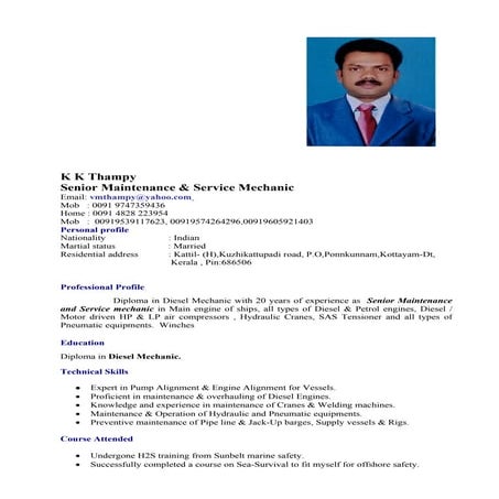 senior mechanic original cv | PDF