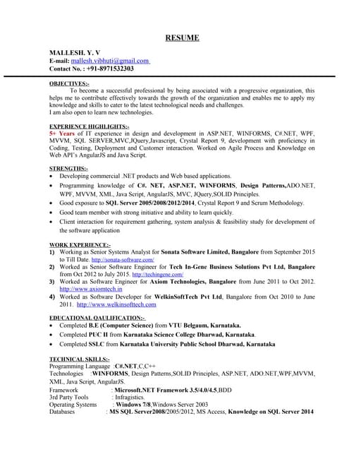 Mallesh_5+Years_ExpDOTNet_Technologies | PDF