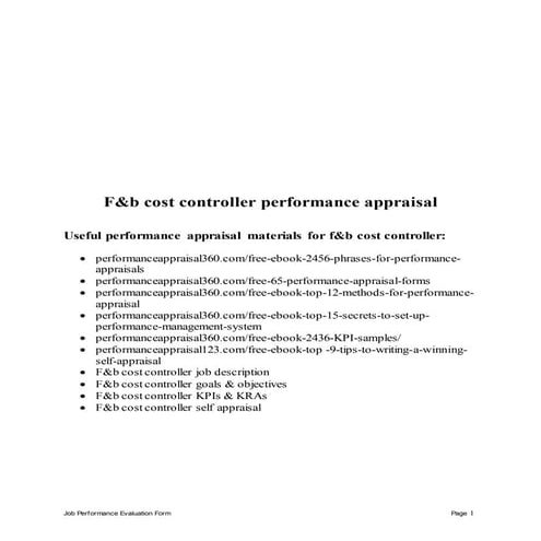 F&b cost controller performance appraisal | DOCX