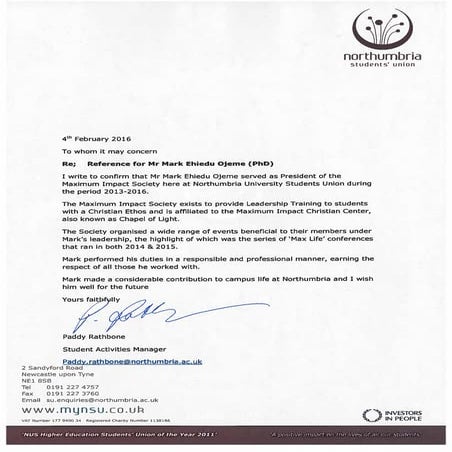 Student Union Reference Letter | PDF