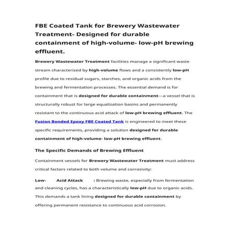 FBE Coated Tank for Brewery Wastewater Treatment- Designed for durable ...