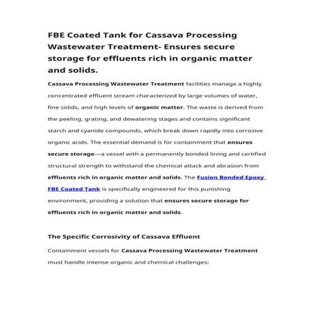 FBE Coated Tank for Cassava Processing Wastewater Treatment- Ensures ...