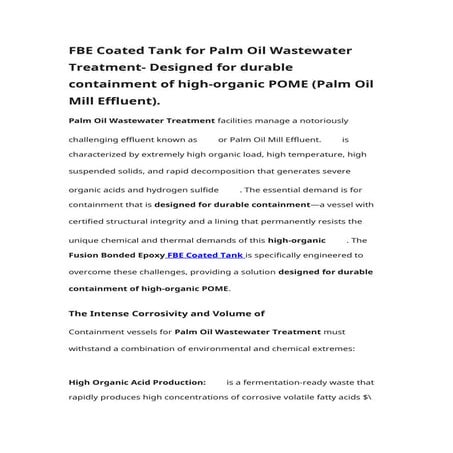 FBE Coated Tank for Palm Oil Wastewater Treatment- Designed for durable ...