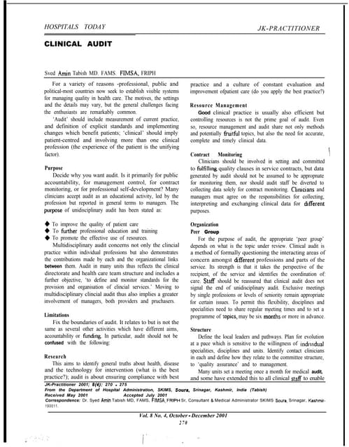 THE CLINICAL AUDIT REPORT FORMAT By Dr.Mahboob Khan Phd | PDF