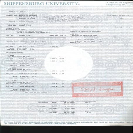 Shippensburg University Transcript | PDF