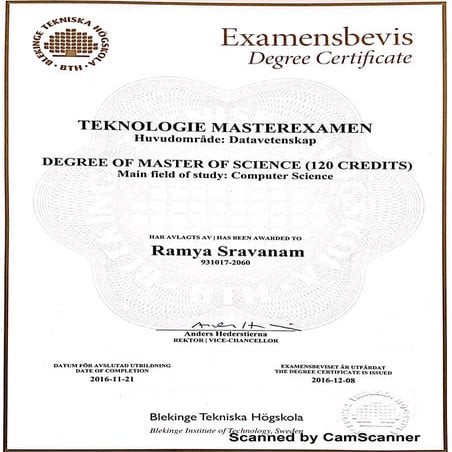 BTH Masters Degree | PDF