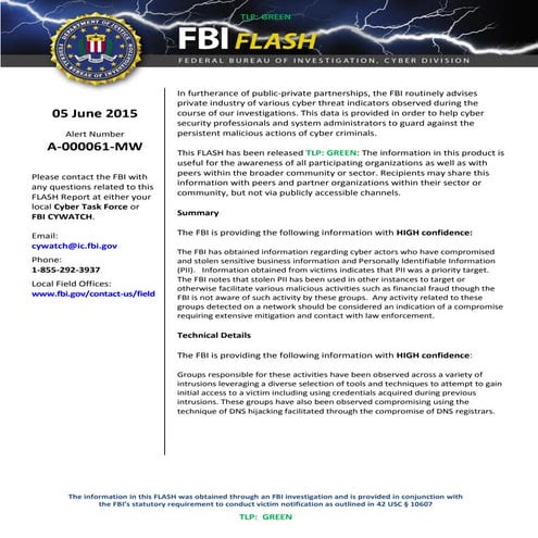 Fbi cyber division bulletin on tools reportedly used by opm hackers | PDF