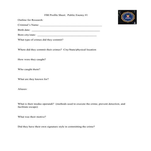 Fbi Profile Sheet | DOCX
