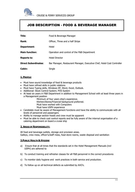 Organization chart of food and beverage department | PPTX