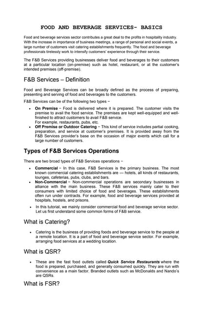 FBS (food and beverage servisec) grade 11.pptx | Food Industry | Industries