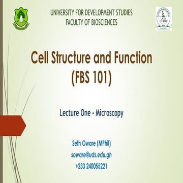 Fbs 101 Cell Structure And Function L1 Microscopy 26 01 24 Pdf