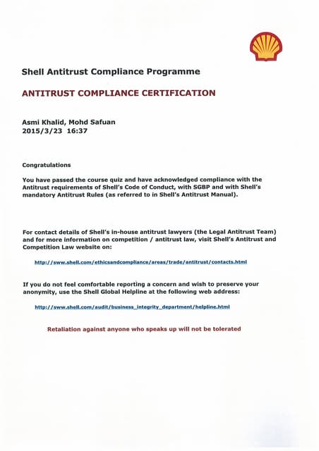 SHELL CERTIFICATE OF EXCELLENCE | PPT