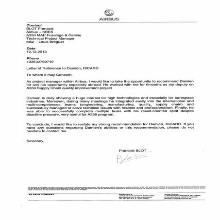 Letter of reference - Airbus | PDF