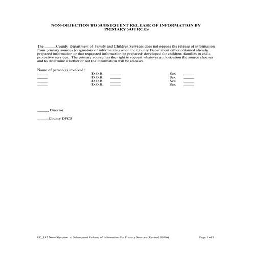 Fc 132 non objection to subsequent release of information by primary ...