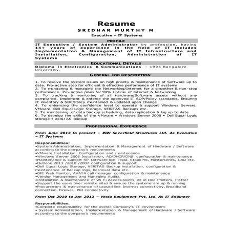 Sridhar murthy CV | DOCX