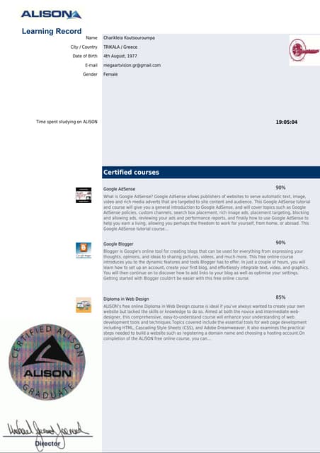 . ALISON Learner Record-wmhwarit | PDF