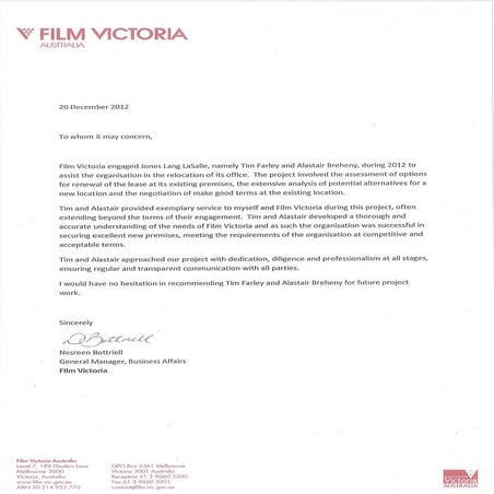 Film Victoria - JLL Reference Letter from Nesreen Bottriell 20 December ...