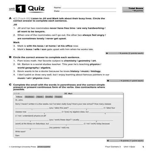 Four Corners 3 Quiz | PDF
