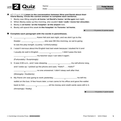 Four Corners 3 Quiz | PDF