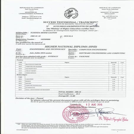 HND Transcript | PDF