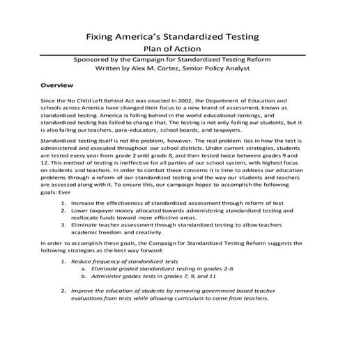 Fixing America’s Standardized Testing | DOCX