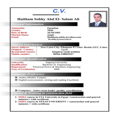 C.V. for haitham sobhy | DOC