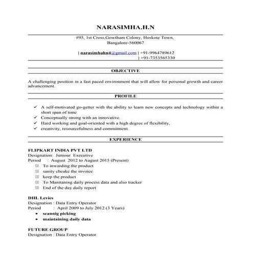 NARASIMHA resume New August | PDF