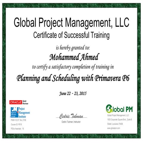 Ahmed P6 Certificate | PPT