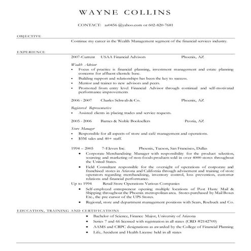 Wealth Advisor Resume | DOCX