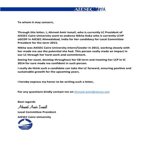 Nikita_Endorsement_AIESECer | PDF