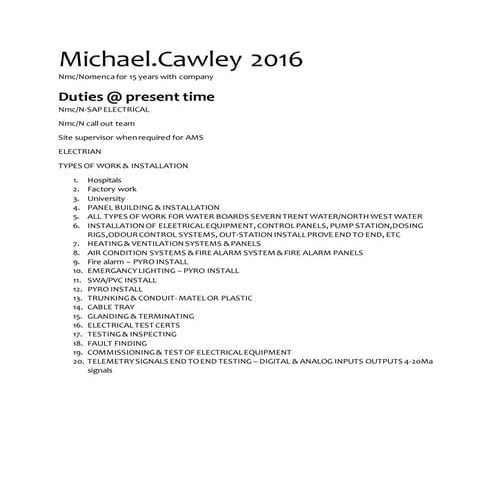 Michael cawley 2016 | DOCX