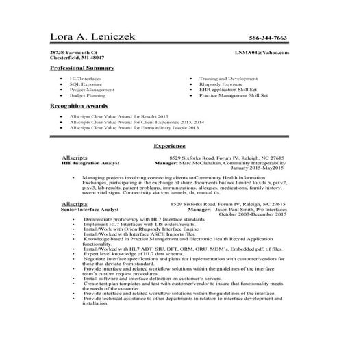 Lora Leniczek Resume | PDF