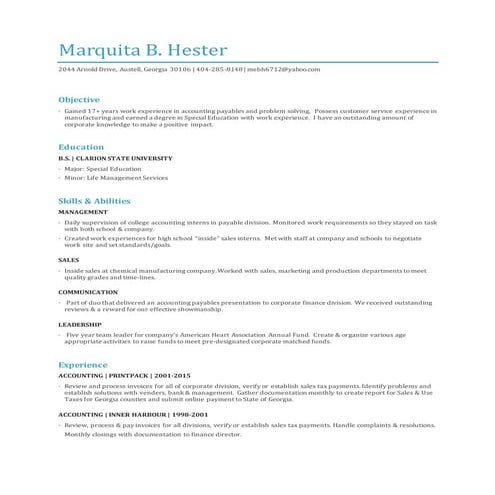 Marquita resume | DOCX | Undergraduate Education | College Education