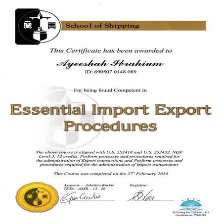 School of Shipping Cerificate | PDF