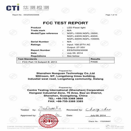 LED Flood Light FCC CERTIFICATE | PDF